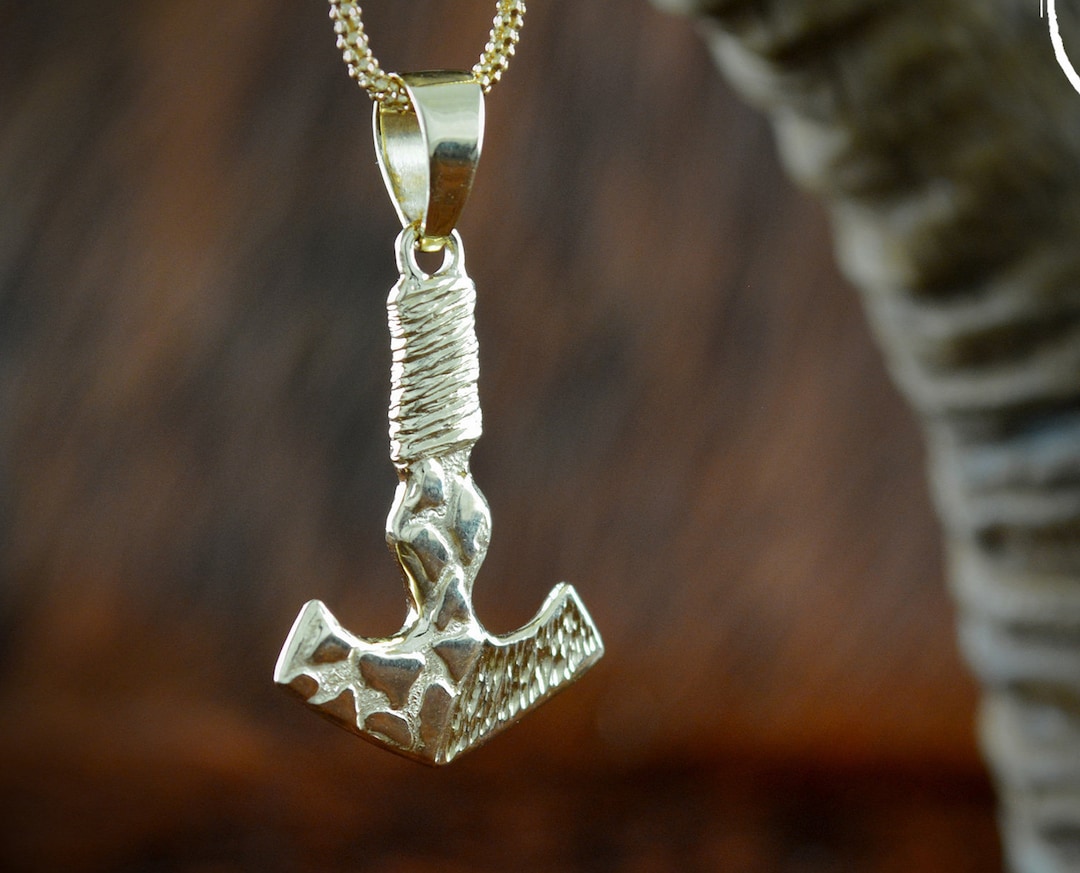 Thor Hammer Pendant in Solid Gold 14k and 18k, Mjolnir Necklace - Etsy