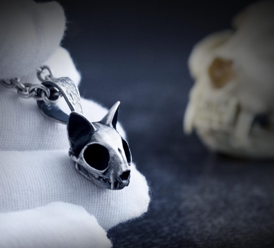 Colgante de calavera de gato en plata de ley para amantes de los gatos ...