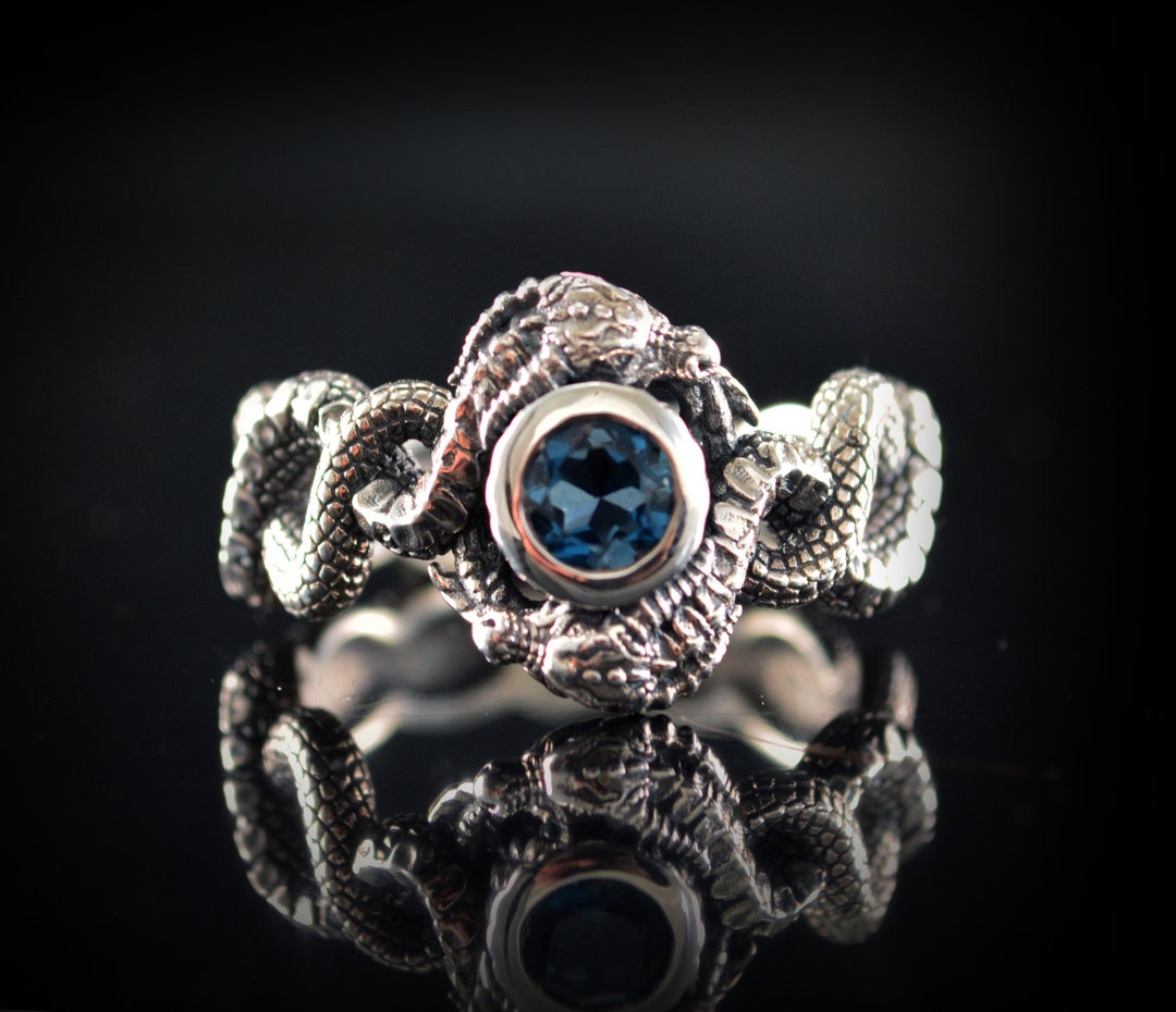 Sterling Silver Dragon Ring: Blue Stone Solitaire Engagement Ring - Etsy