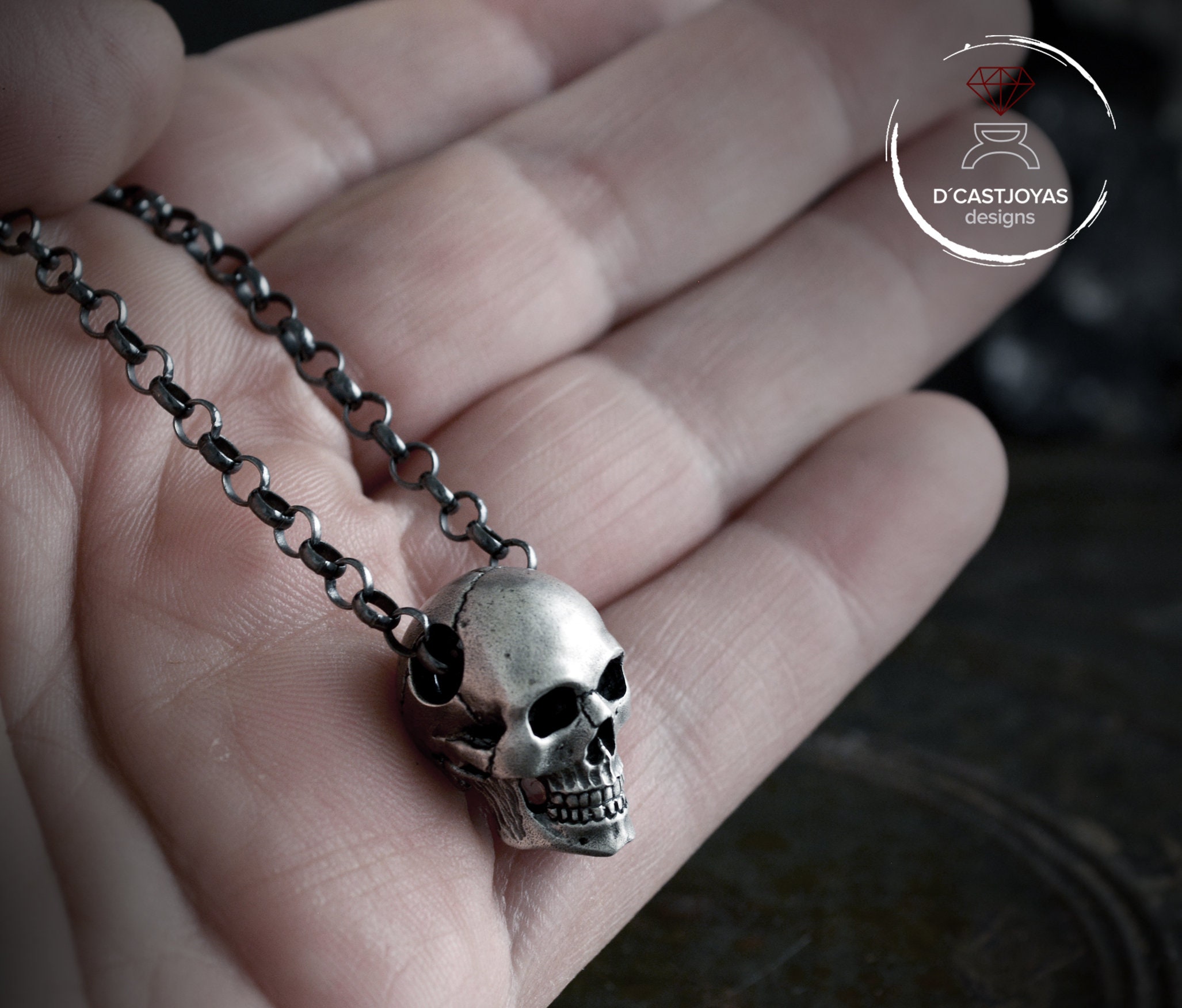 Human Skull Pendant for Men and Women With Oxidized Textures, Memento ...
