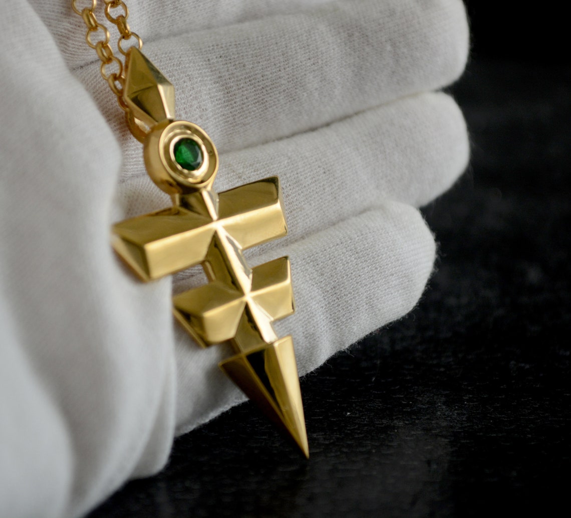 Golden Pendant the Emperor's Key, Egyptian Inspired Amulet With Stone ...