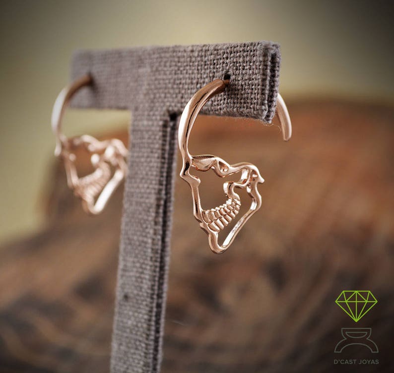 Profile Skull Hoop Earrings in Rose Gold Plated Silver - Etsy