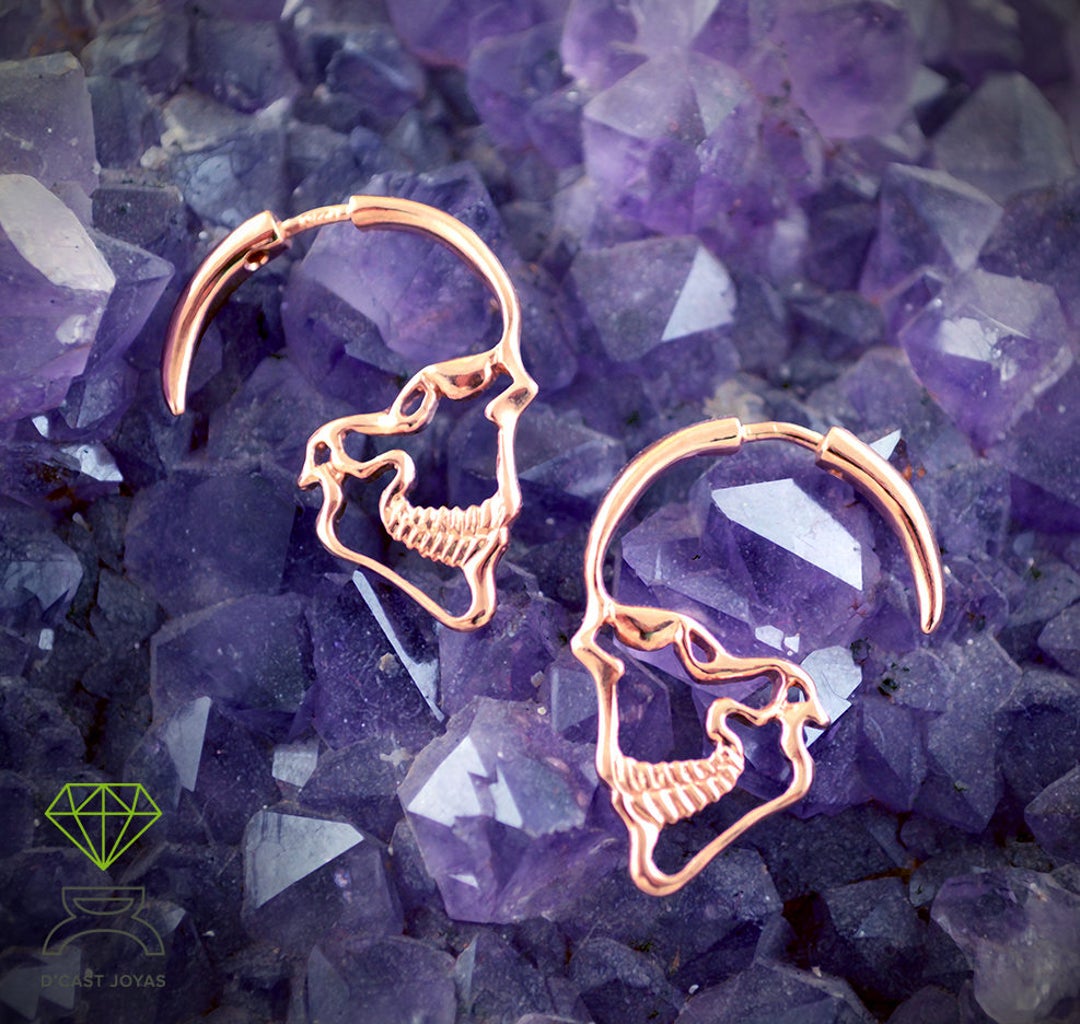 Profile Skull Hoop Earrings in Rose Gold Plated Silver - Etsy