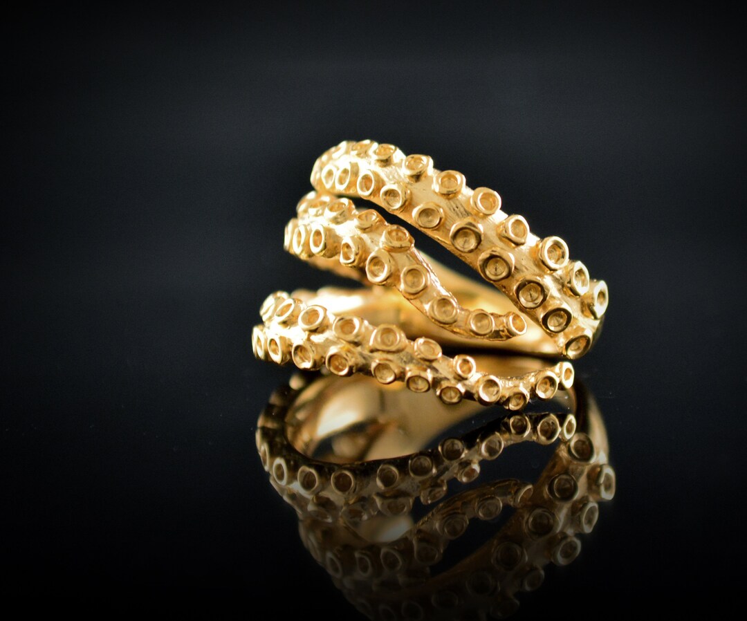 Solid Gold Octopus Tentacle Ring: Handcrafted 10k/14k/18k Adjustable ...