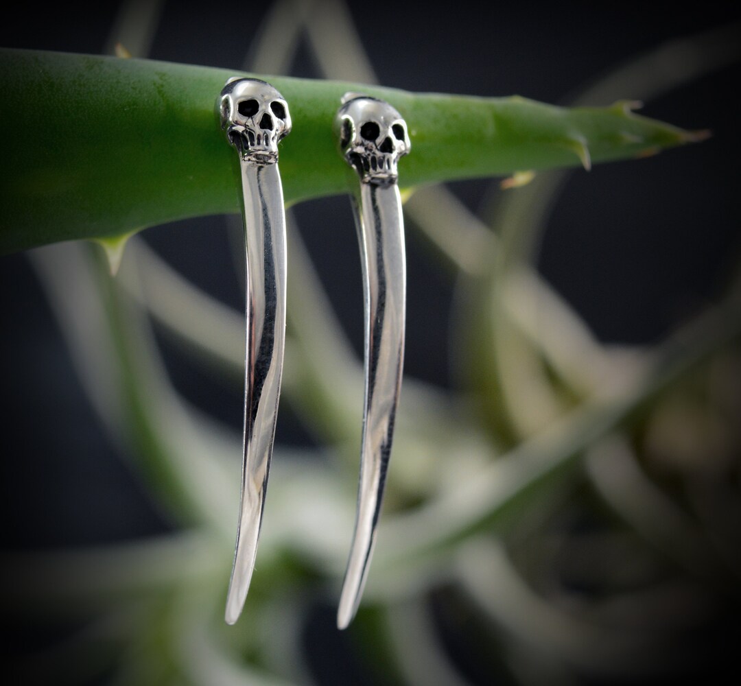 Sterling Silver Snake Fang Earrings: Skull Dangle, Handmade - Etsy