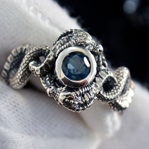 Sterling Silver Dragon Ring: Blue Stone Solitaire Engagement Ring - Etsy