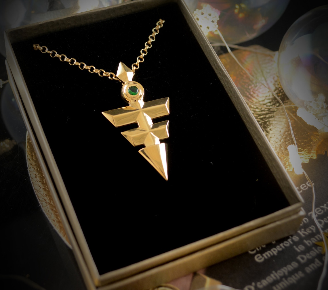 Golden Pendant the Emperor's Key, Egyptian Inspired Amulet With Stone ...