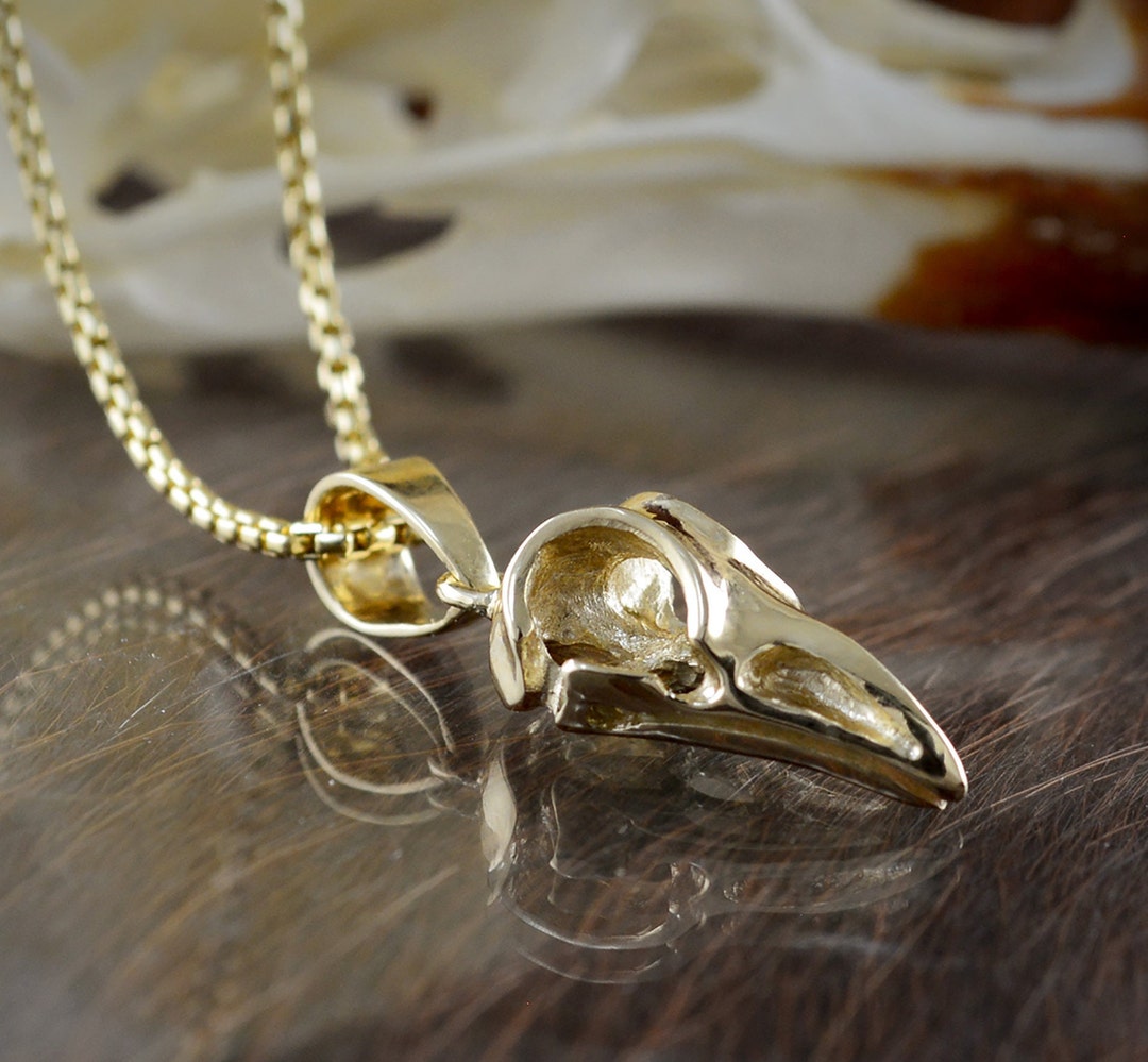 Gold Raven Pendant, 10k, 14K and 18k Gold Skull Crow, Viking Necklace ...