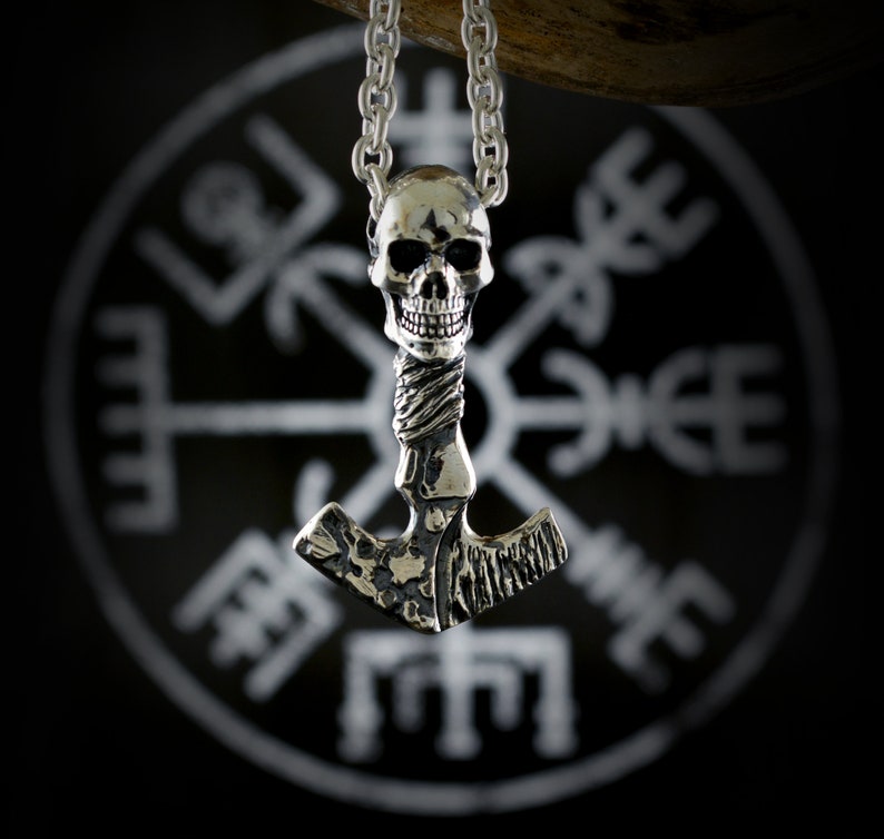 Viking Pendant Mjolnir Skull With Hammered and Oxidized - Etsy