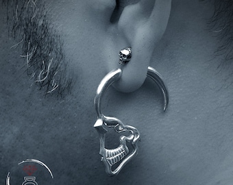 Silver Profile Skull Hoop Earrings Different Sizes | Etsy