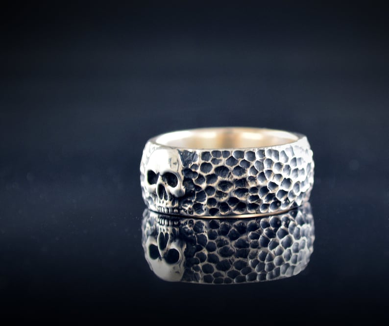 Skull Wedding Ring With Hammered Textures - Etsy