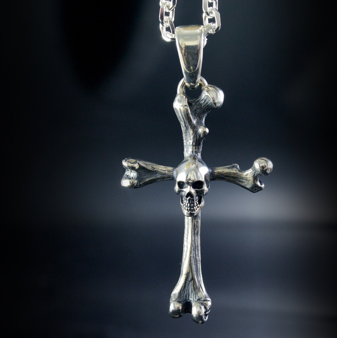 Sterling Silver Skull Bones Crucifix Pendant: Handmade Memento Mori - Etsy