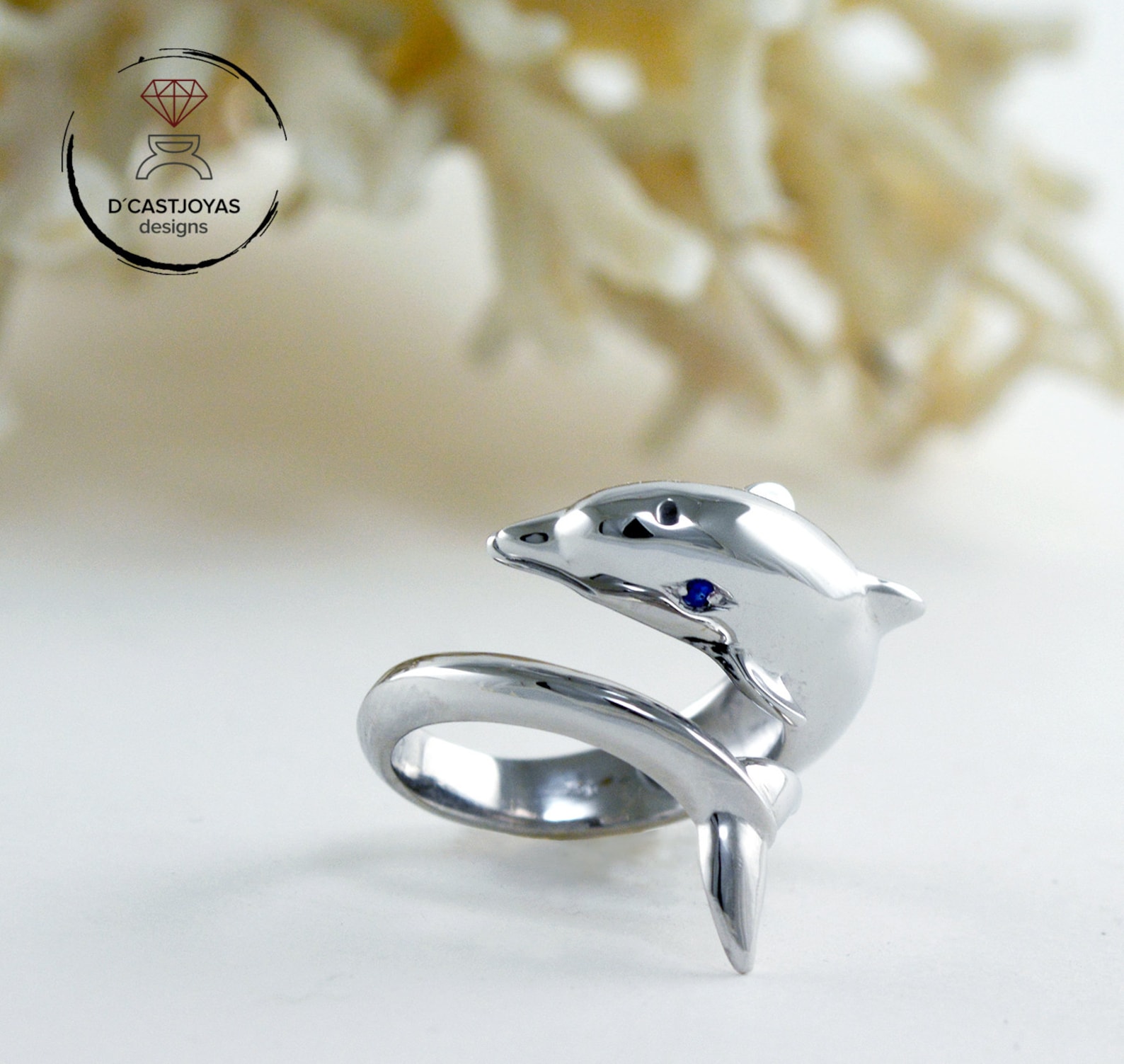 Solid Gold Dolphin Ring With Natural Blue Sapphires - Etsy