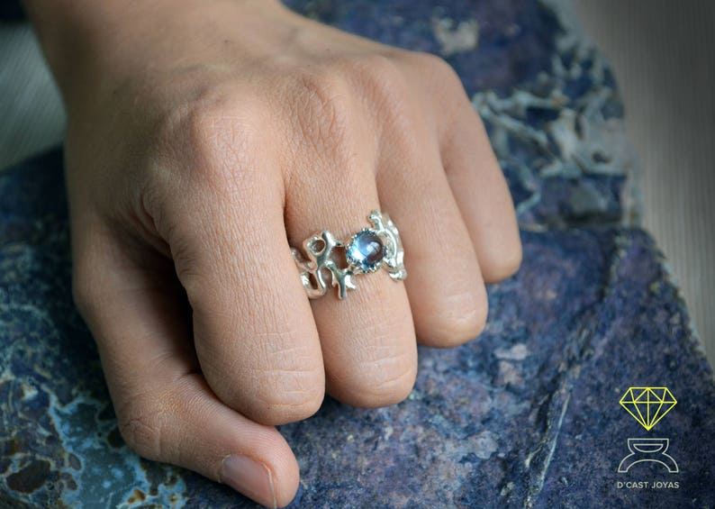 Wedding Silver Coral Ring With Blue Stone Boho Bride Ring - Etsy