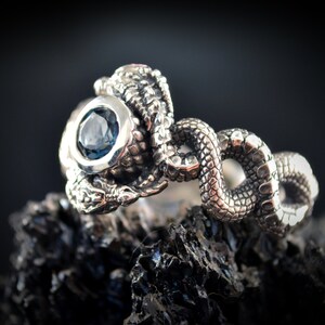 Sterling Silver Dragon Ring: Blue Stone Solitaire Engagement Ring ...