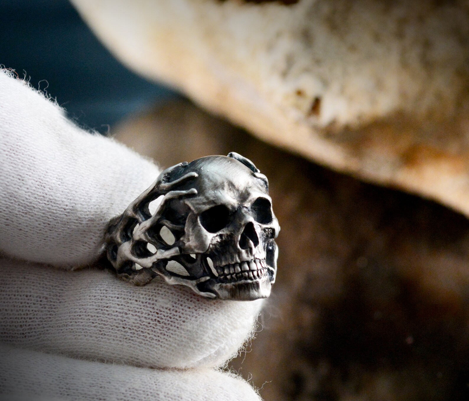 Silver Skull Ring for Woman or Men Skull Ring With Coral - Etsy