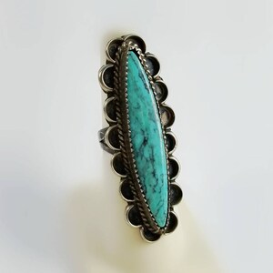 Long Turquoise Ring - Native American Turquoise Ring Size 6.25 - Signed ...