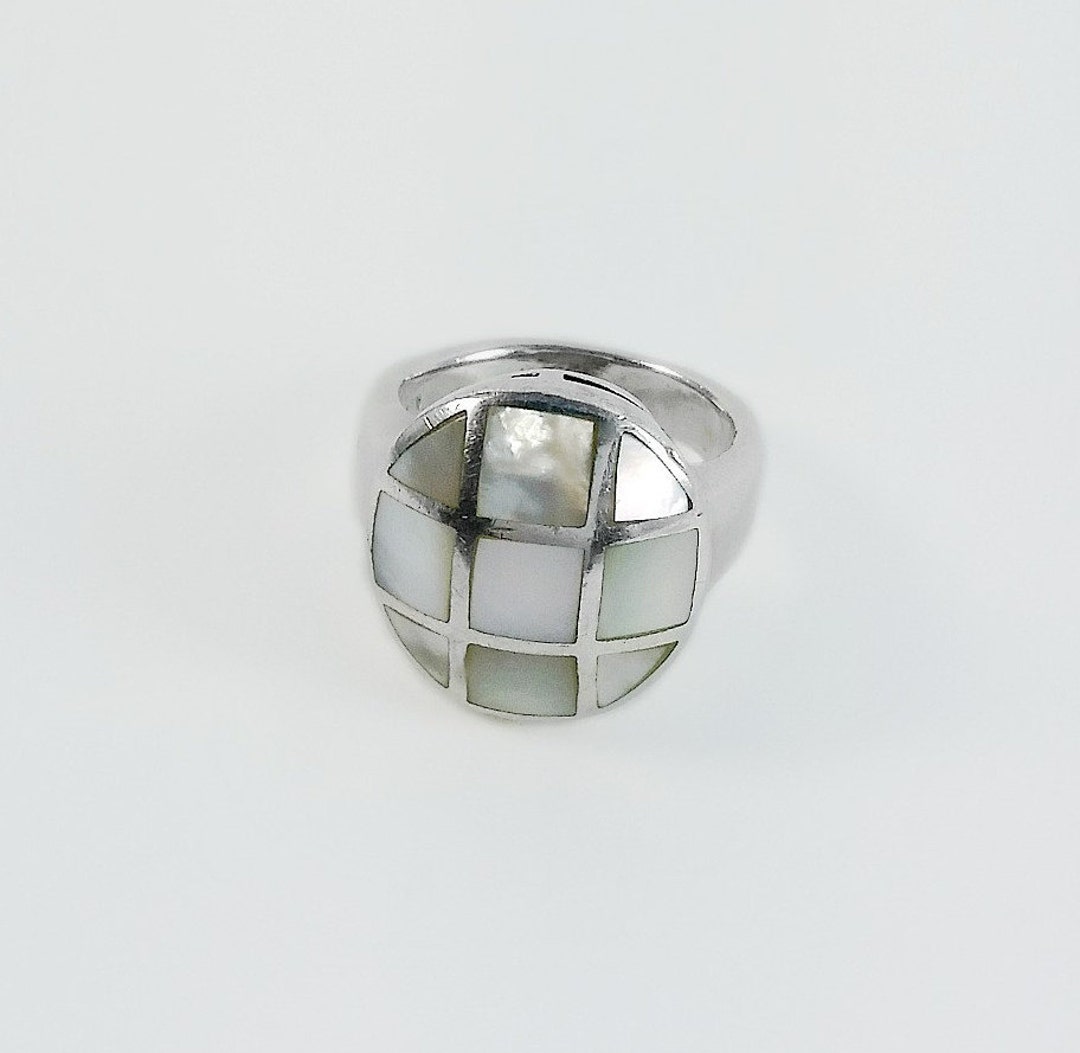 Sterling MOP Dome Ring Mother of Pearl Ring Size 7.5 Mod Dome Ring ...