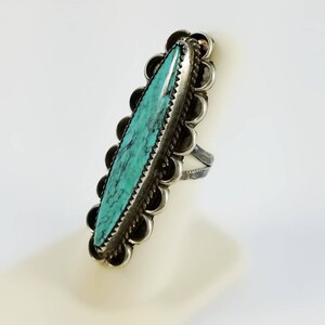 Long Turquoise Ring - Native American Turquoise Ring Size 6.25 - Signed ...