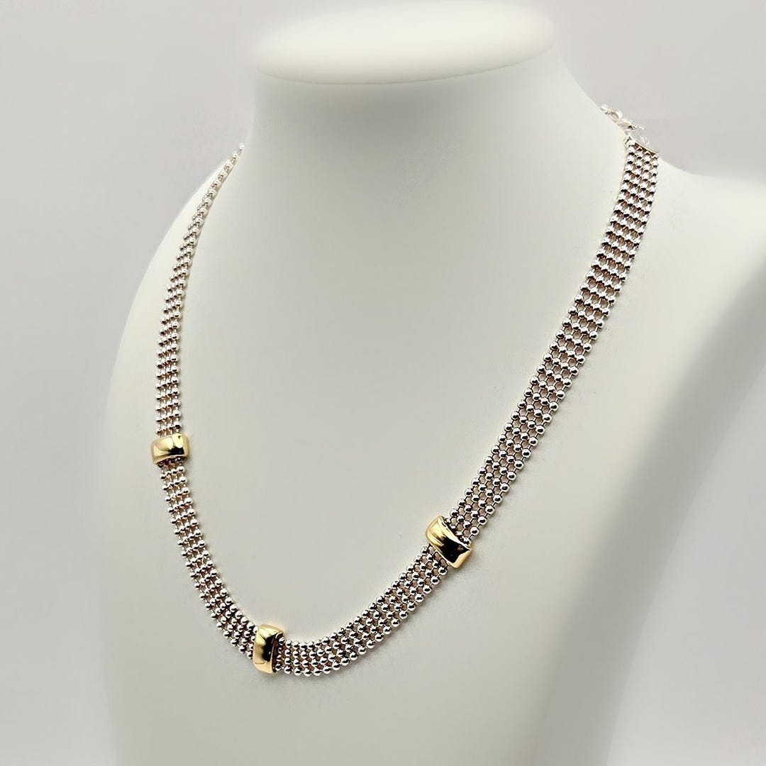 Milor Sterling Silver Mesh Choker - Gold Bar Necklace - Adjustable ...