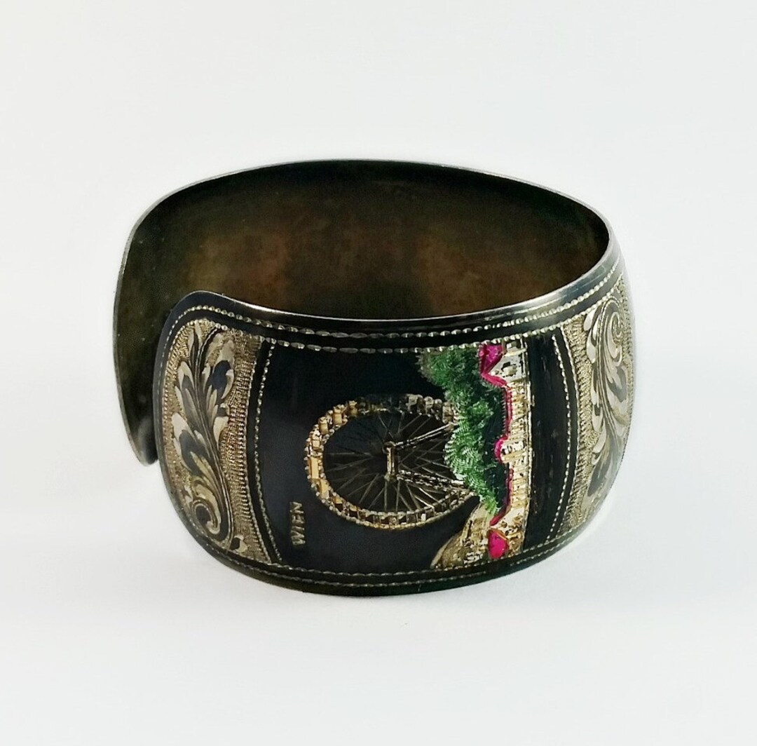 Antique Vienna Sterling Cuff Bracelet, Ferris Wheel Landmark Travel ...