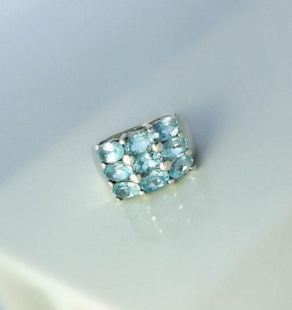 Items similar to Blue Topaz Cluster Ring - Sterling Silver Blue Topaz ...