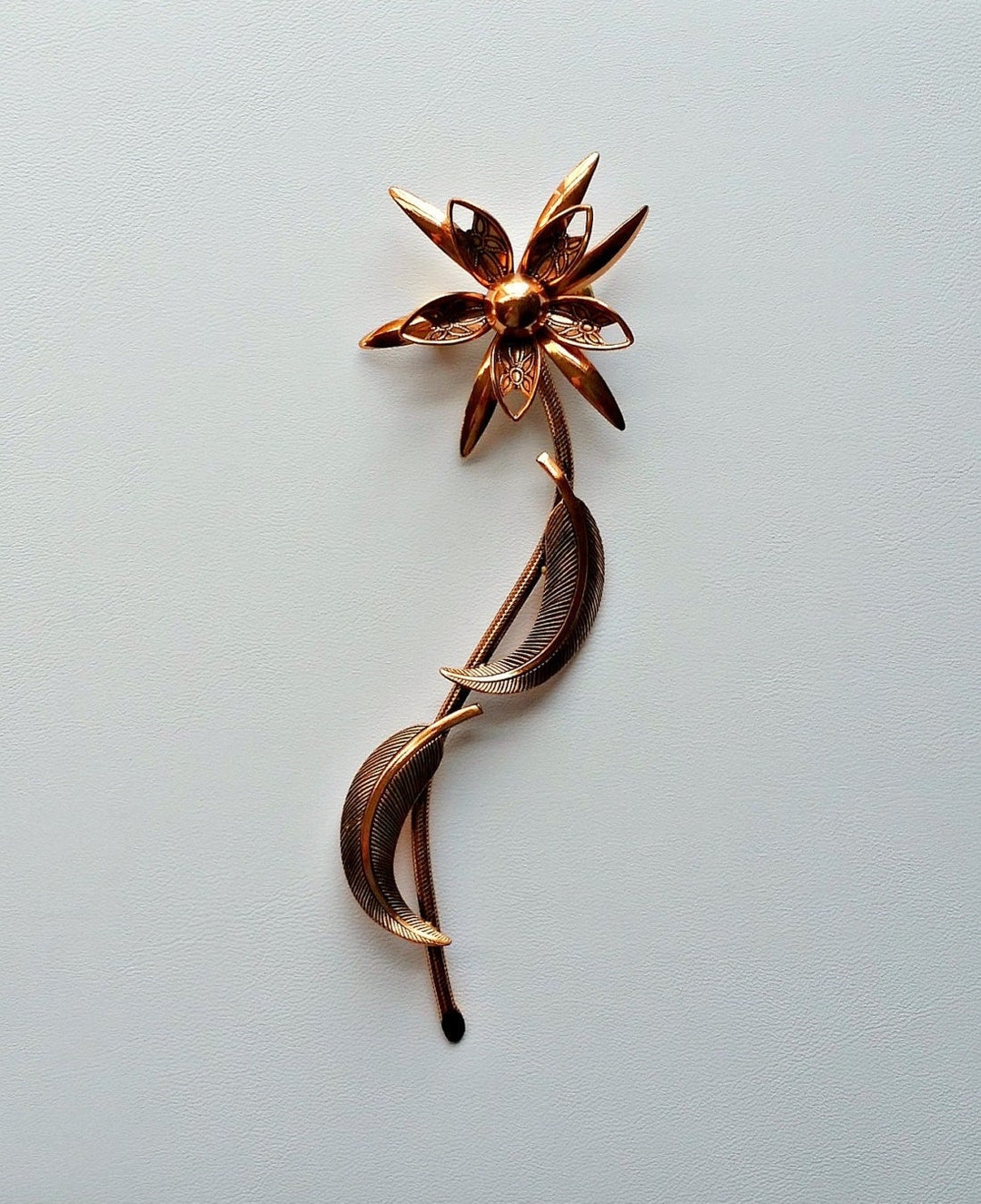 Vintage Copper Flower Brooch: Mid-century Openwork Petal Pin - Etsy