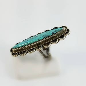 Long Turquoise Ring - Native American Turquoise Ring Size 6.25 - Signed ...