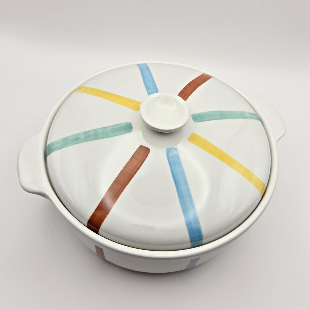 Vintage De Sphinx Parafeu Casserole Dish | Mid Century Striped Pottery ...