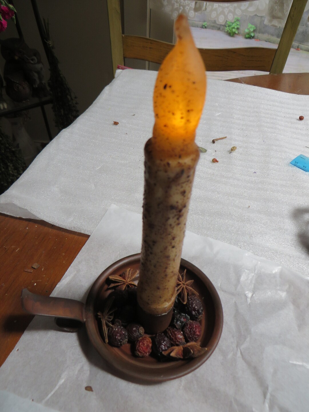 GRUBBY RUSTY CANDLE Holder Taper L.E.D. Candle Rose Hips Anise Stars - Etsy