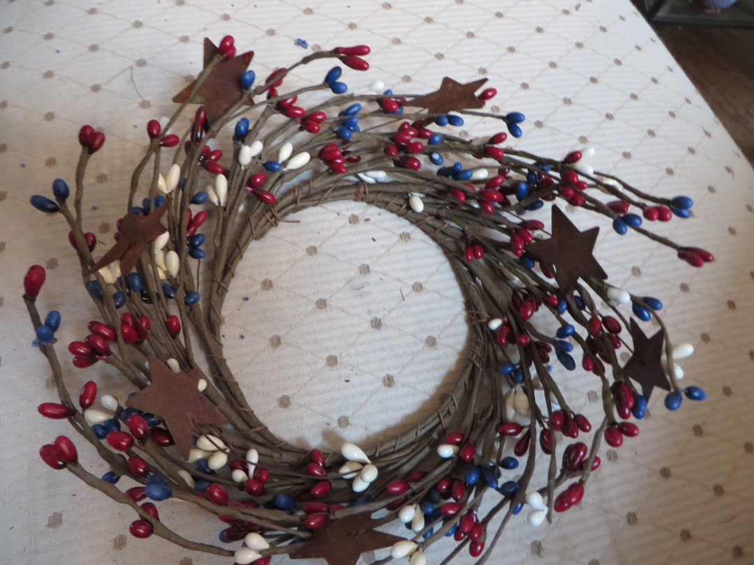 FULL PATRIOTIC CANDLE Ring Red White Blue Pip Berry Ring With Rusty ...