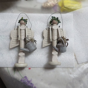 VINTAGE GARDEN PRIMITIVE Angel Ornaments Watering Can Angels Shutter ...
