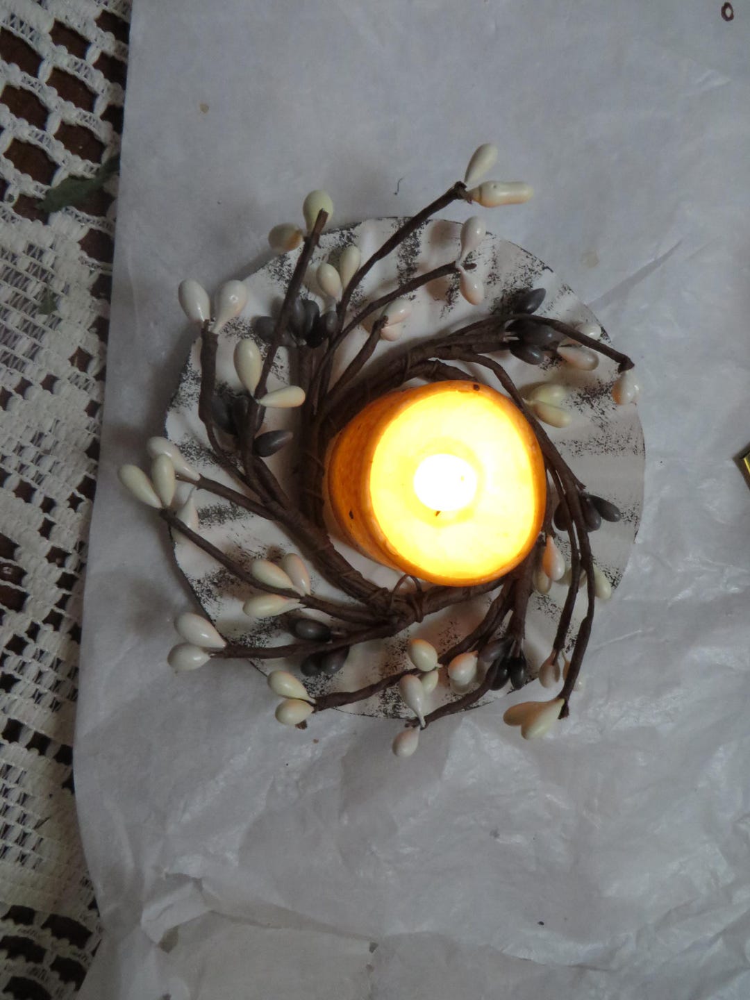 FLUTED COUNTRY CANDLE Pan With Led Tea Light and Candle Ring 4 Inch ...