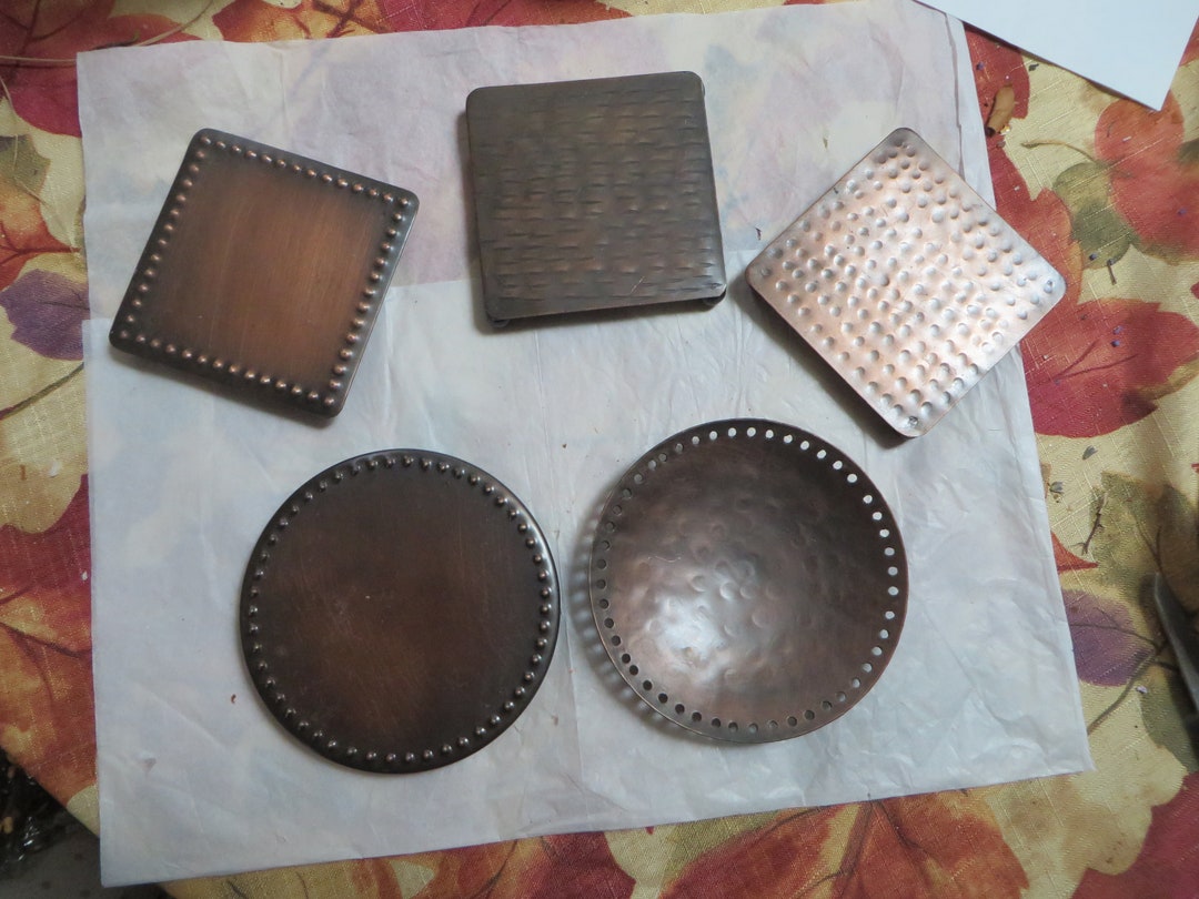 COPPER Colored METAL PILLAR Candle Pans Metal Coasters - Etsy