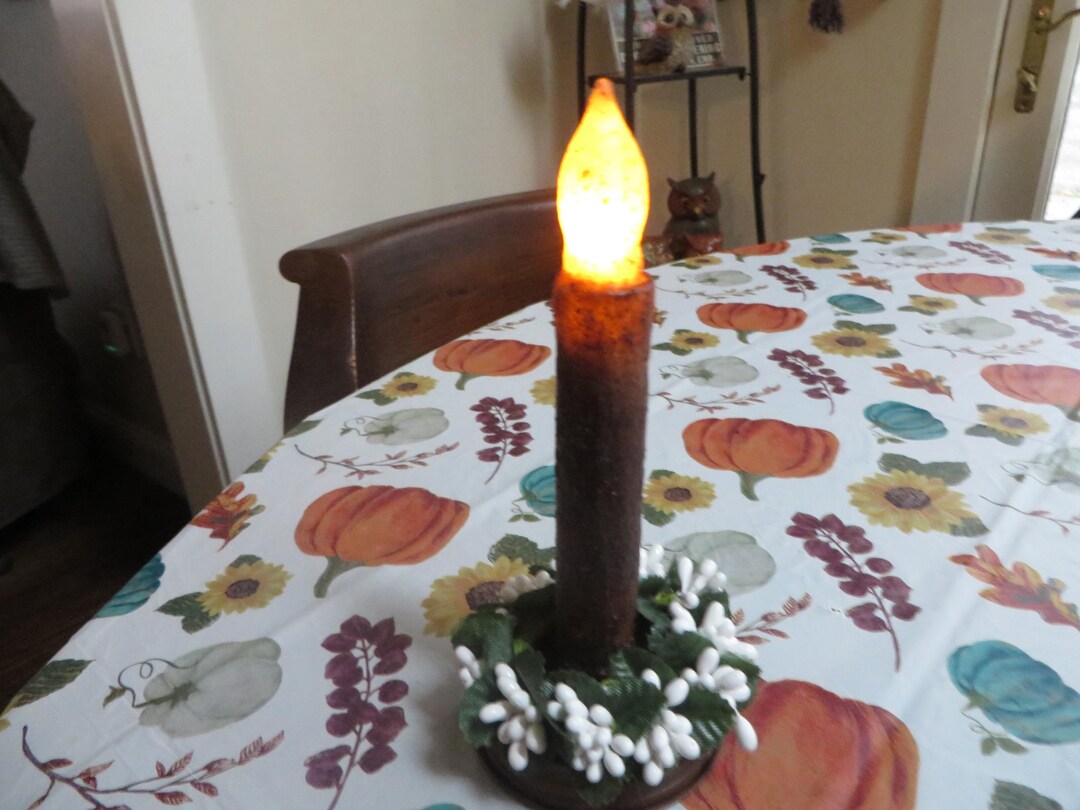 RUSTY MASON JAR Lid Candle Holder With Pip Berry Ring L.E.D. Taper ...