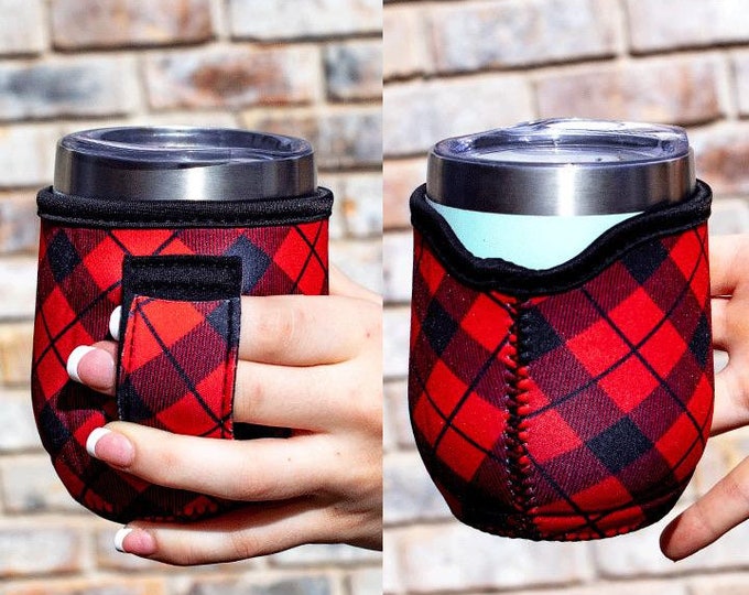 Red Plaid 12oz Wine Tumbler Handler™ Fits Red 16oz Cups Chapstick ...