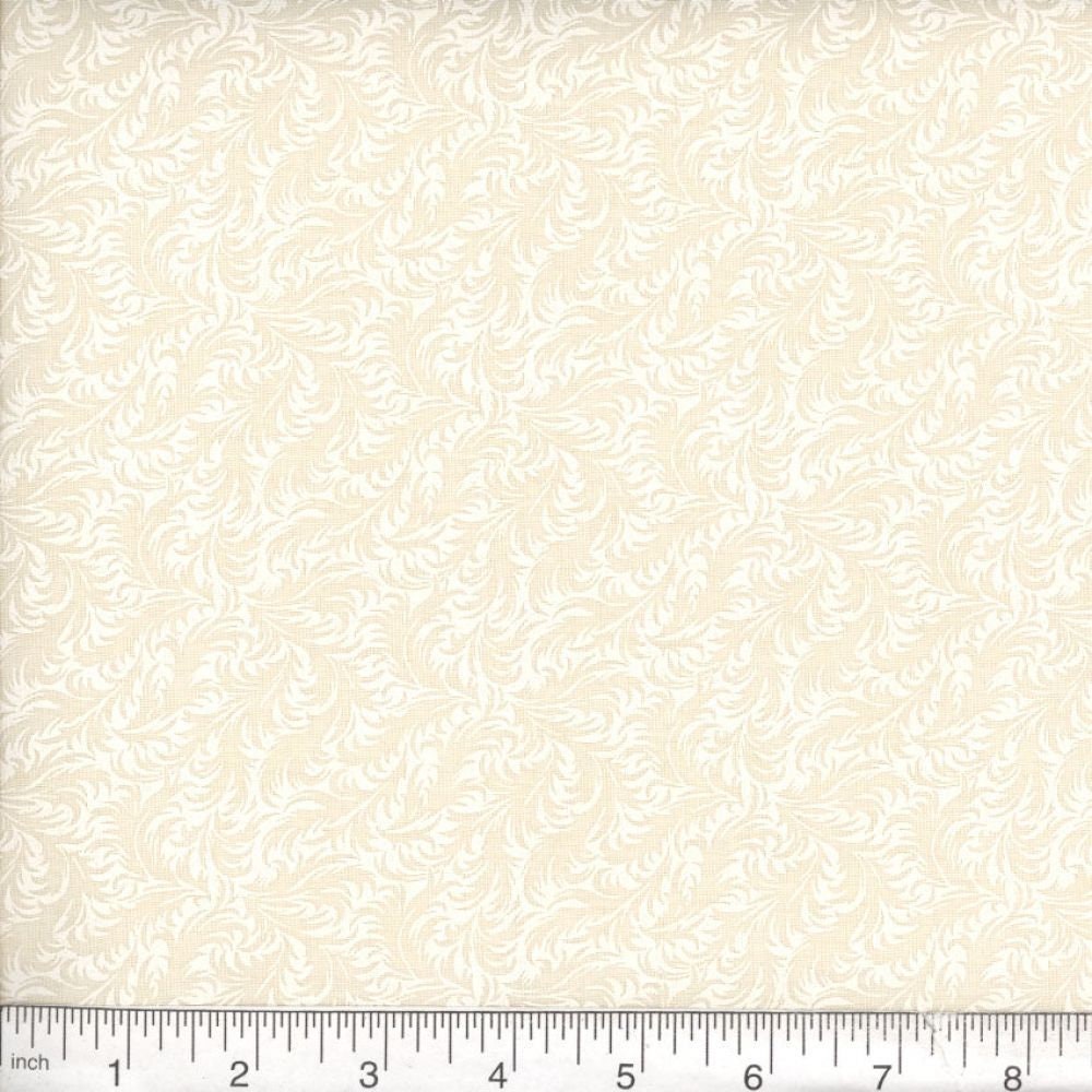 White on Natural Ivory Beige Cream Neutral Leaf 100% Cotton Tone on ...