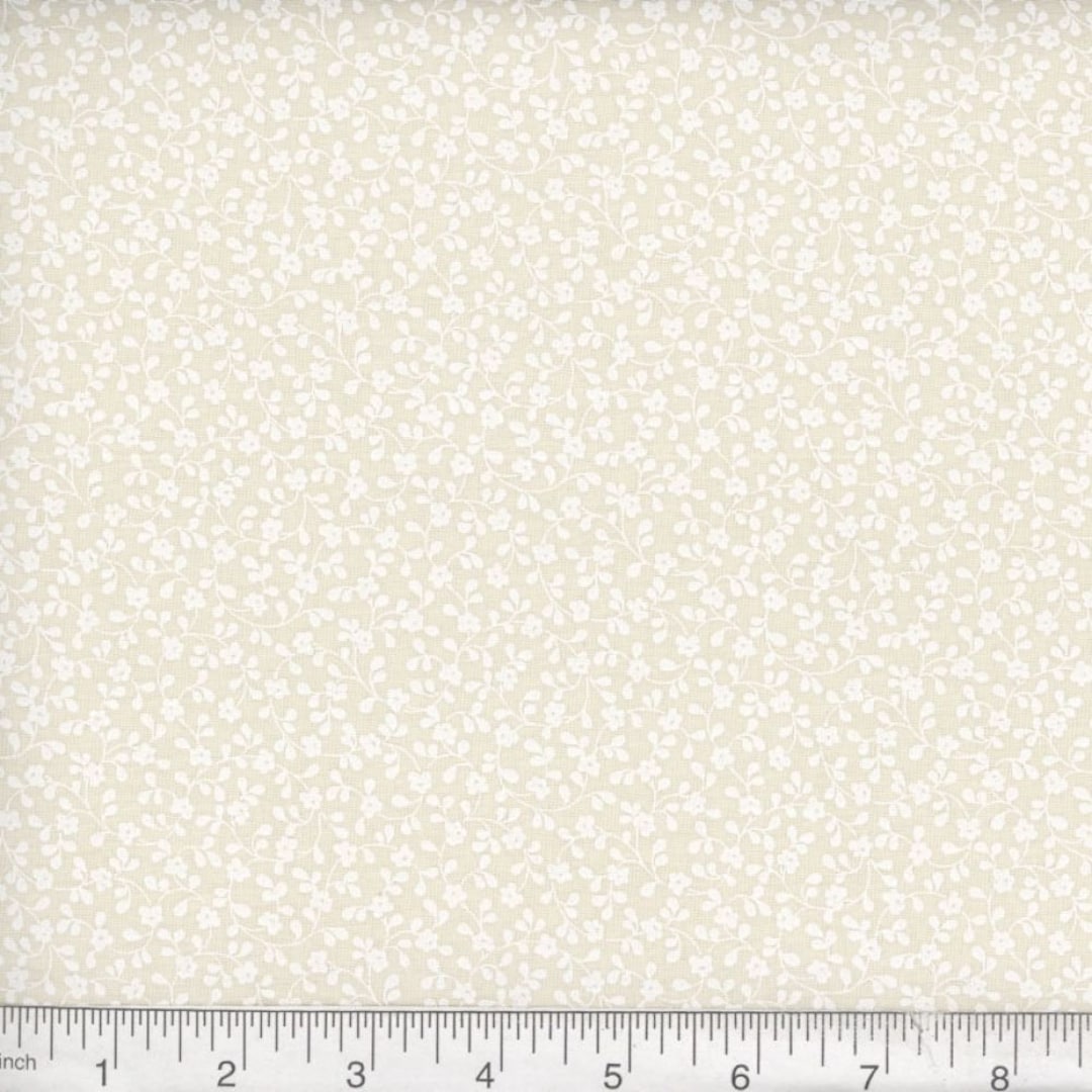 White on Natural Floral Cotton Quilt Fabric: Neutral Cream Tonal Print ...
