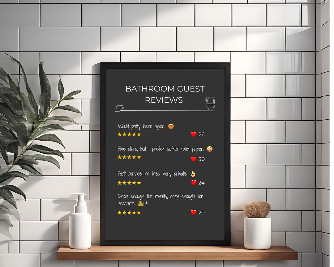 Funny Bathroom Guest Review Sign (light and Dark Versions Available) - Etsy