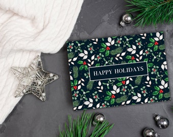 Printable Holiday Cards, Festive Digital Greeting Cards, Illustrated ...