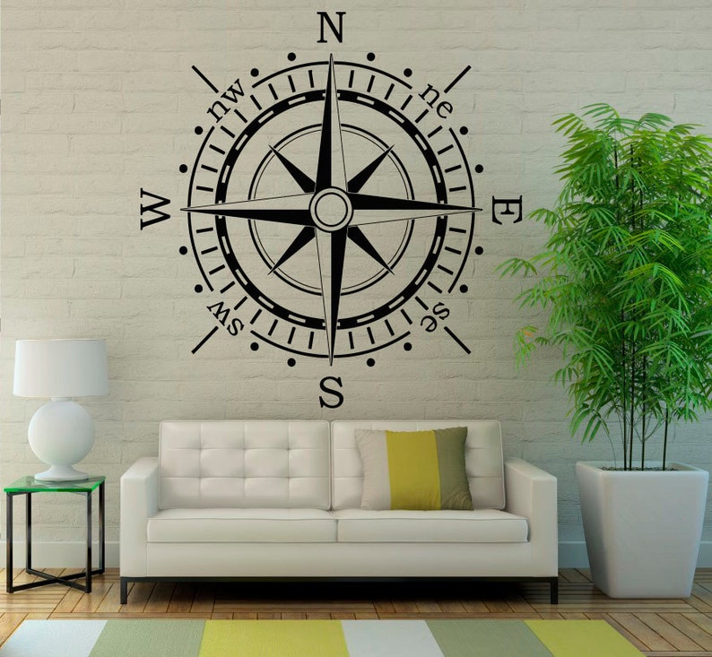 Compass Wall Decal Ocean Navigation Vinyl Sticker Mural Home - Etsy