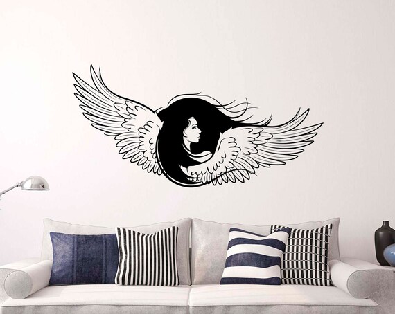 Angel Wings Wall Vinyl Decal Sticker Beautiful Girl Face Long - Etsy