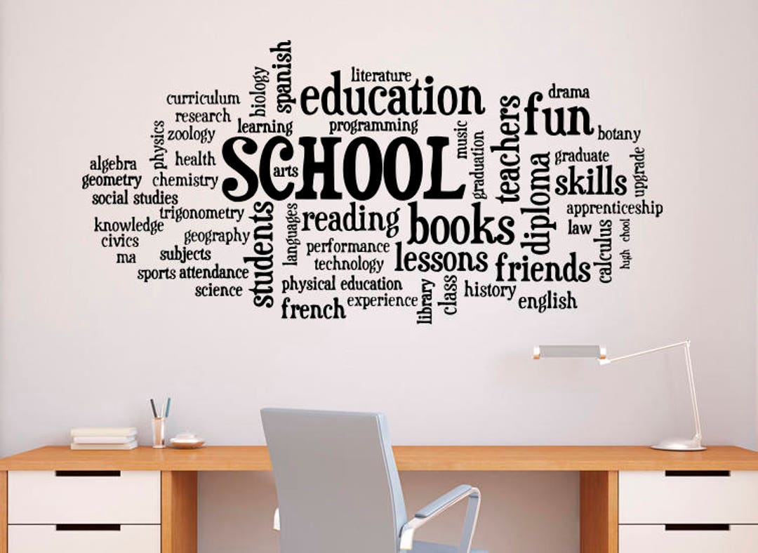 School Words Cloud Wall Vinyl Decal Education Sticker Home Art Design ...