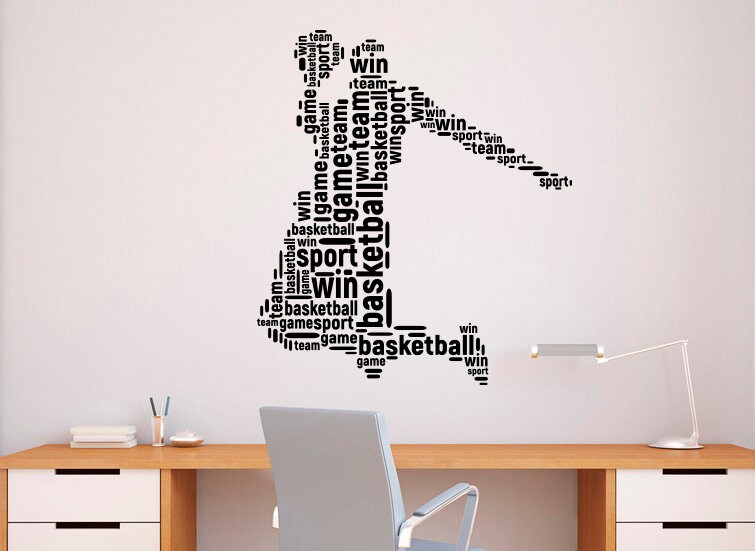 Basketball Player Silhouette Wall Decal Vinyl Sticker Sport Words Home ...