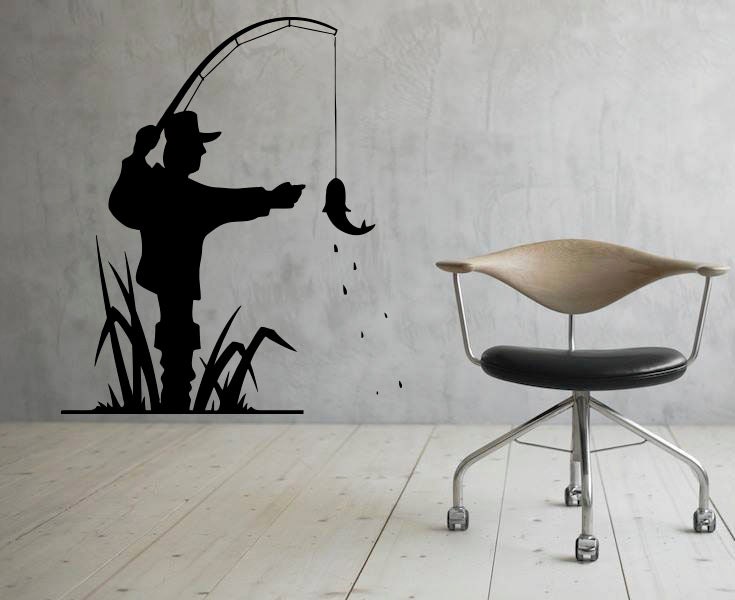 Fishing Wall Decal Vinyl Stickers Fisherman Art Design - Etsy