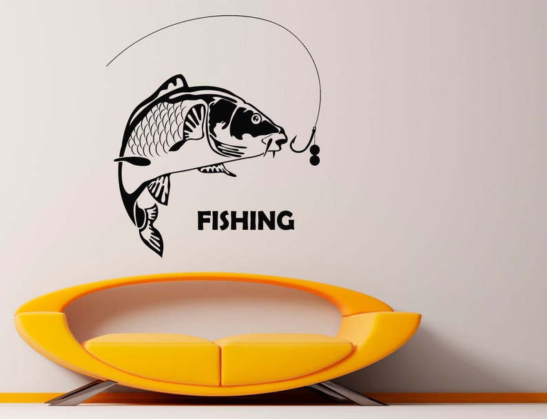 Fishing Wall Decal Fish Vinyl Stickers Fish Hook Art Design | Etsy
