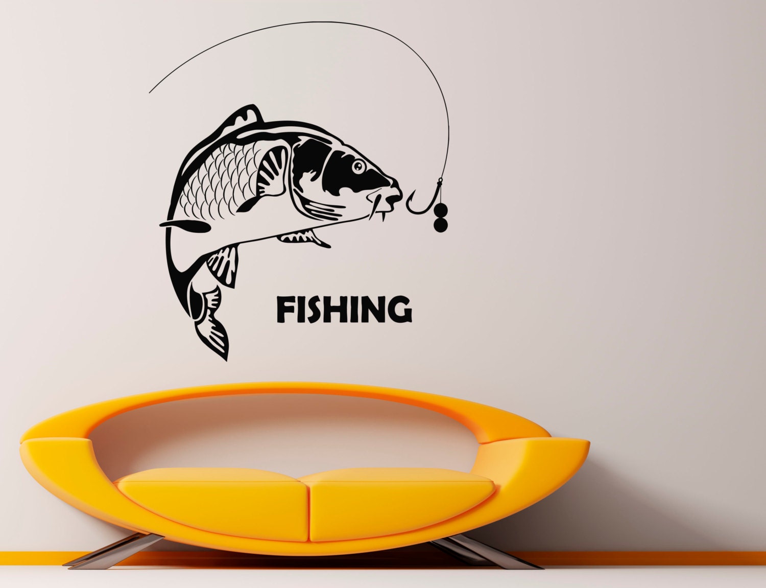 Fishing Wall Decal Fish Vinyl Stickers Fish Hook Art Design - Etsy