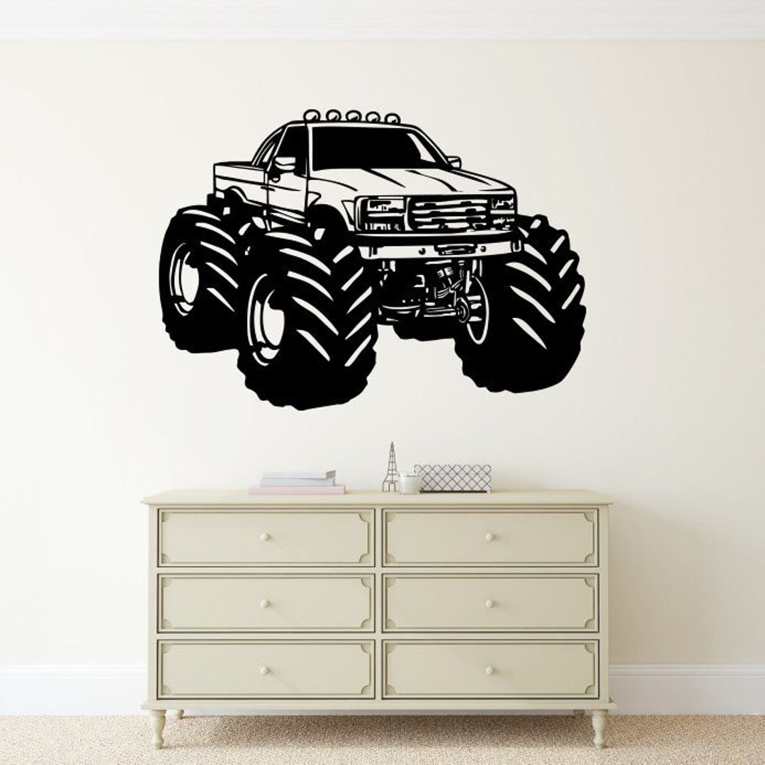 Monster Truck Wall Decal Big Wheels Vinyl Sticker Muscle Offroad Race ...