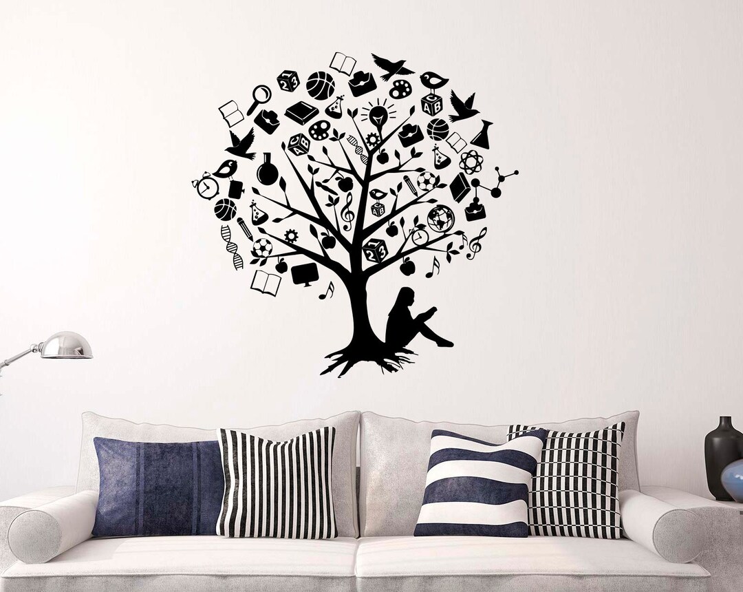 Tree With School Supplies Wall Decal Vinyl Sticker Education Study ...