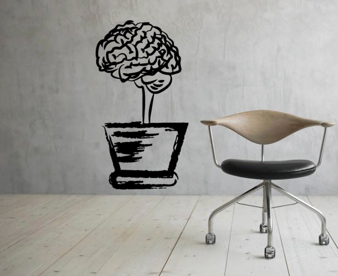 Flower Pot Brain Wall Vinyl Decal Sticker Science Office Interior ...